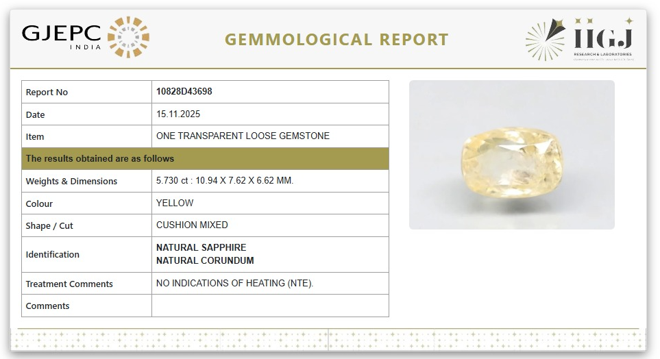 Natural Yellow Sapphire | Cushion Mixed Cut | Transparent | Govt. Lab ...